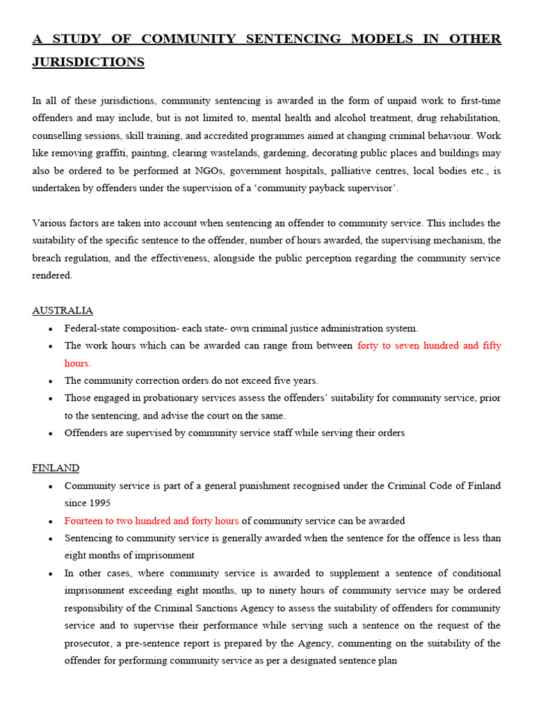 A Study of Community Sentencing Models in Other Jurisdictions | PDF ...
