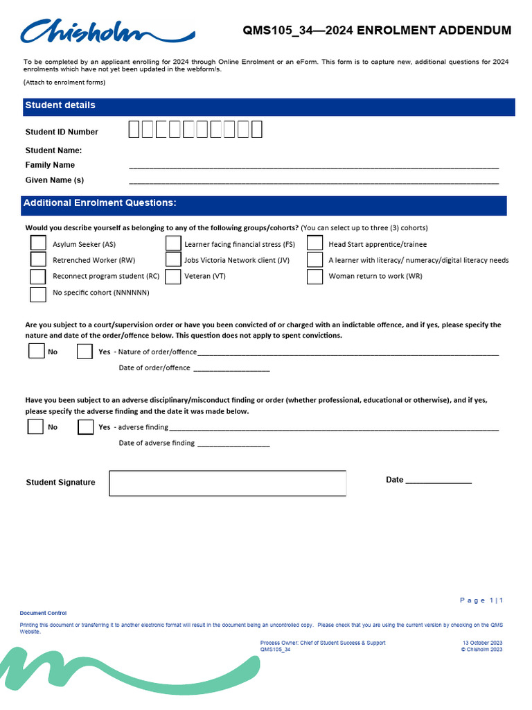 2024 Enrolment Addendum - Editable Nursing | PDF