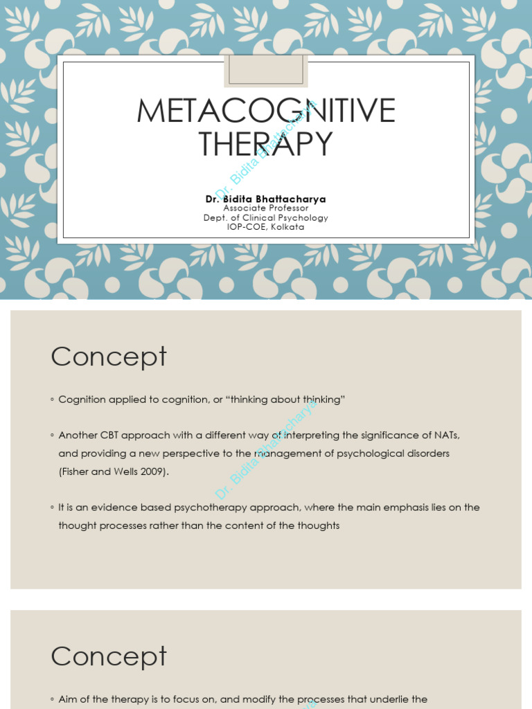 Meta Cognitive Therapy - Bidita - Bhattacharya | PDF | Metacognition | Thought