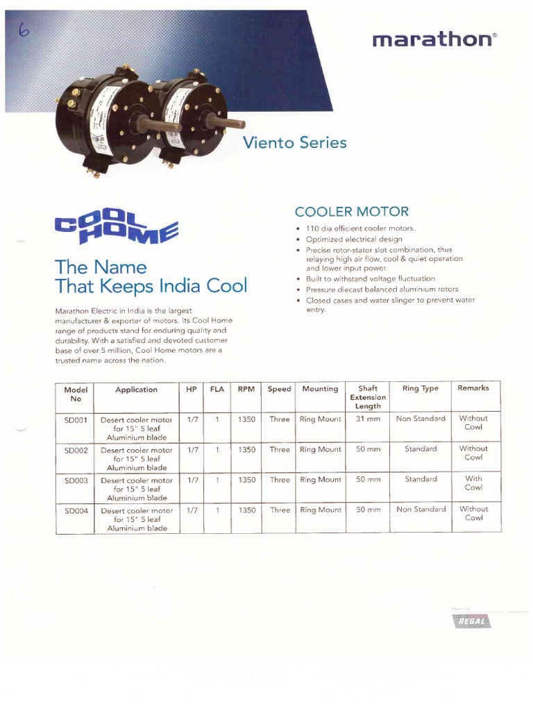 09 Marathon Viento Cooler Motor Catalog English 20 4 20 | PDF