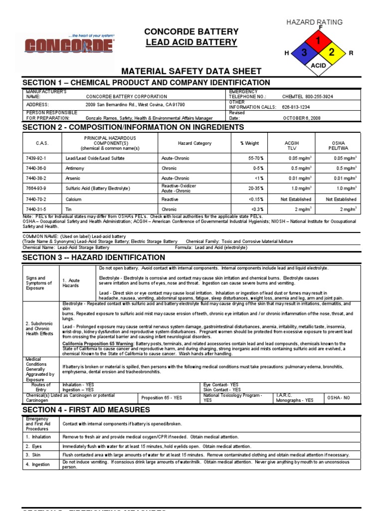 Leadacid Msds | PDF | Lead | Fires