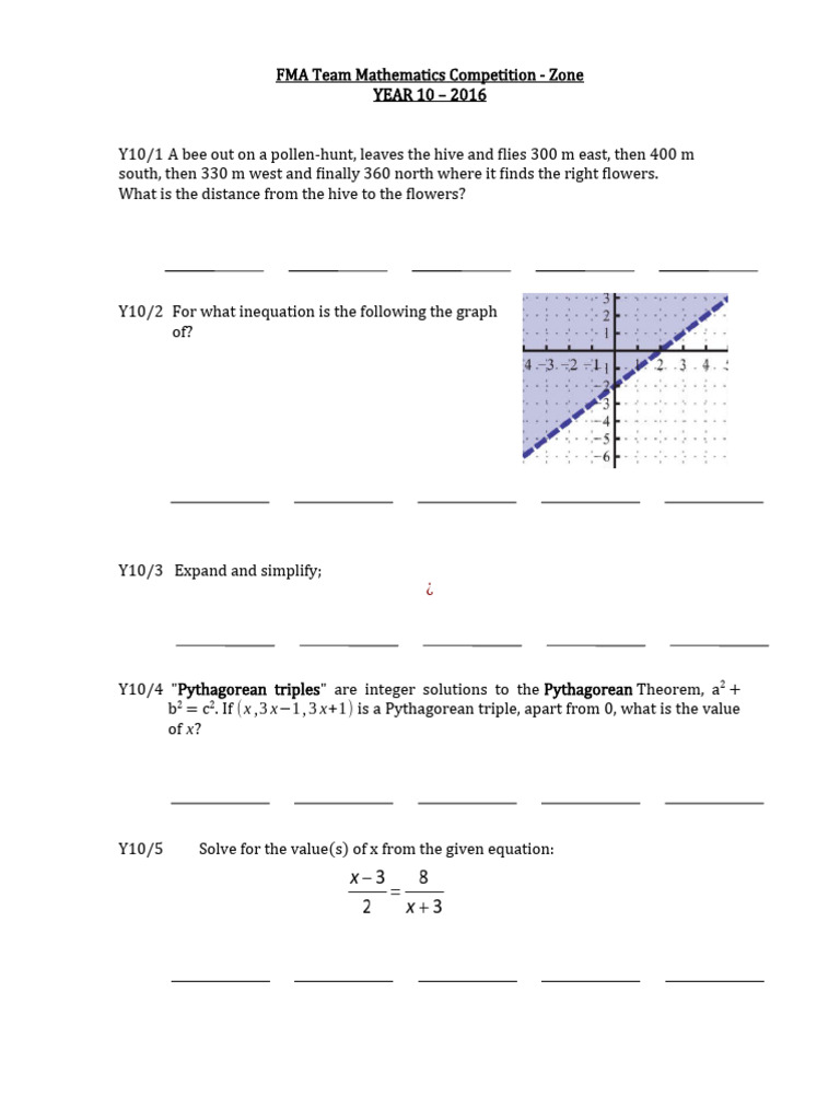 2016 FMA Year 10 Math Competition Problems | PDF | Trigonometric ...