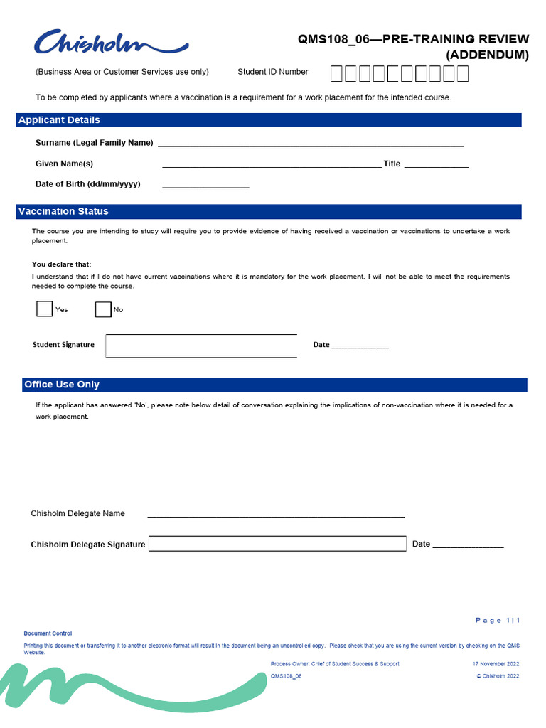 QMS108 - 06 Pre-Training Review Addendum (Fillable) | PDF | Authentication | Document
