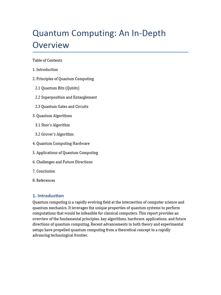 Detailed Quantum Computing Report No Images | PDF | Quantum Computing | Theoretical Computer Science