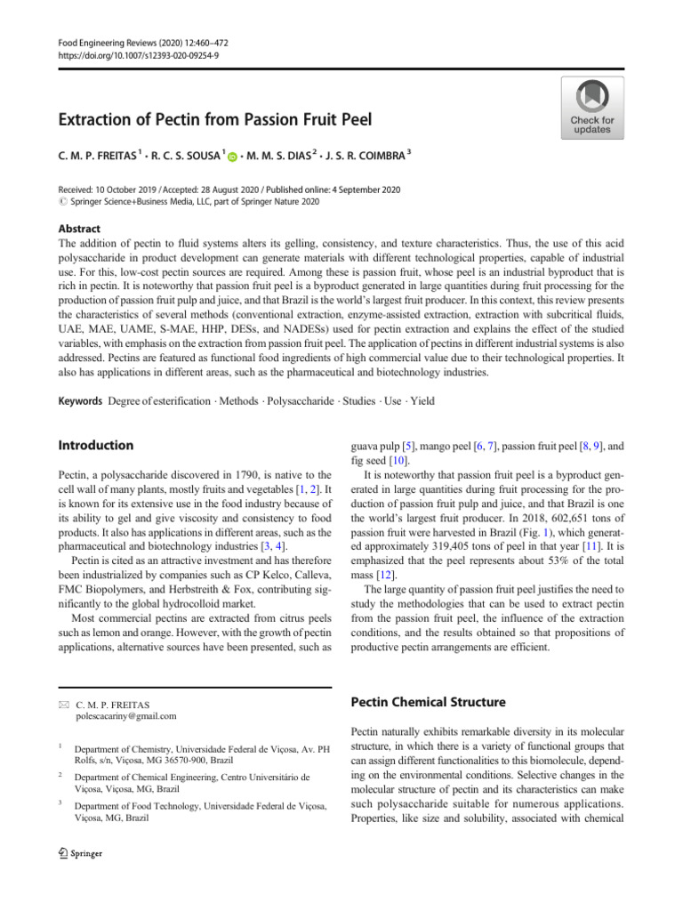 (Freitas Et Al., 2020) - Extraction of Pectin From Passion Fruit Peel | PDF | Ester | Acid