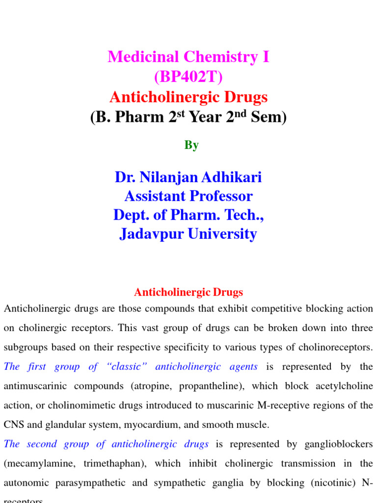 Anticholinergic_Drugs | PDF | Acetylcholine | Drugs Acting On The Nervous System