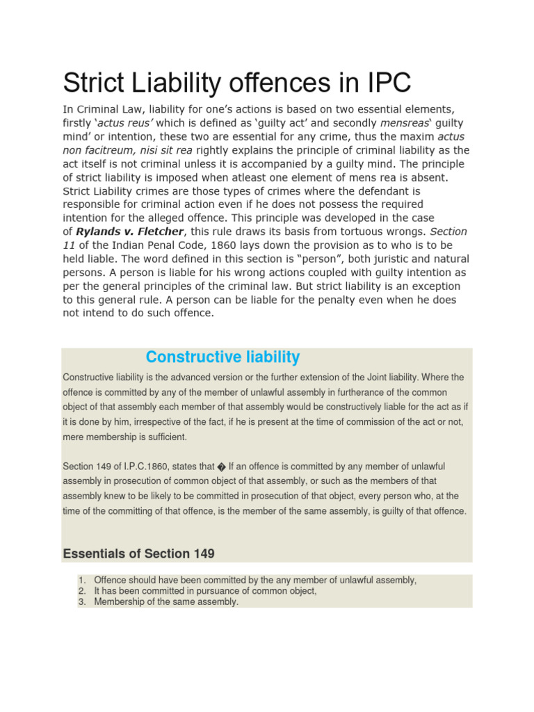 Strict Liability Offences in IPC | PDF | Mens Rea | Deviance (Sociology)