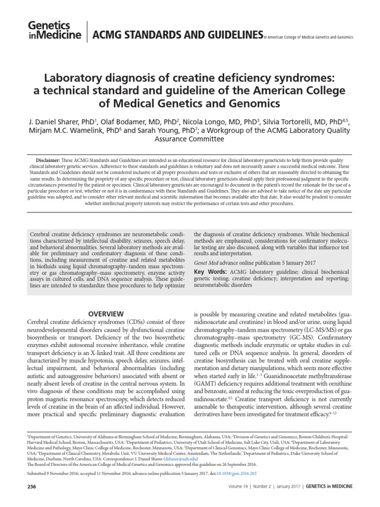 Laboratory Diagnosis of Creatine Deficiency Syndromes A Techn - 2017 ...