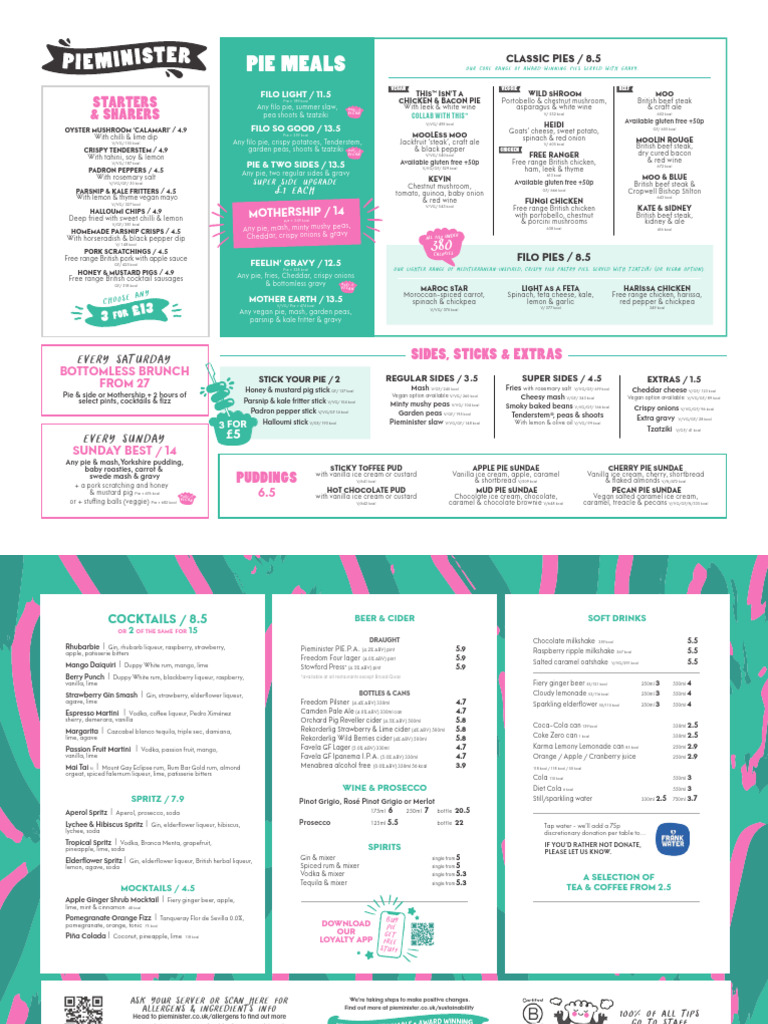 Pieminister Restaurants Summer 2024 Menu | PDF | Gin | Cider