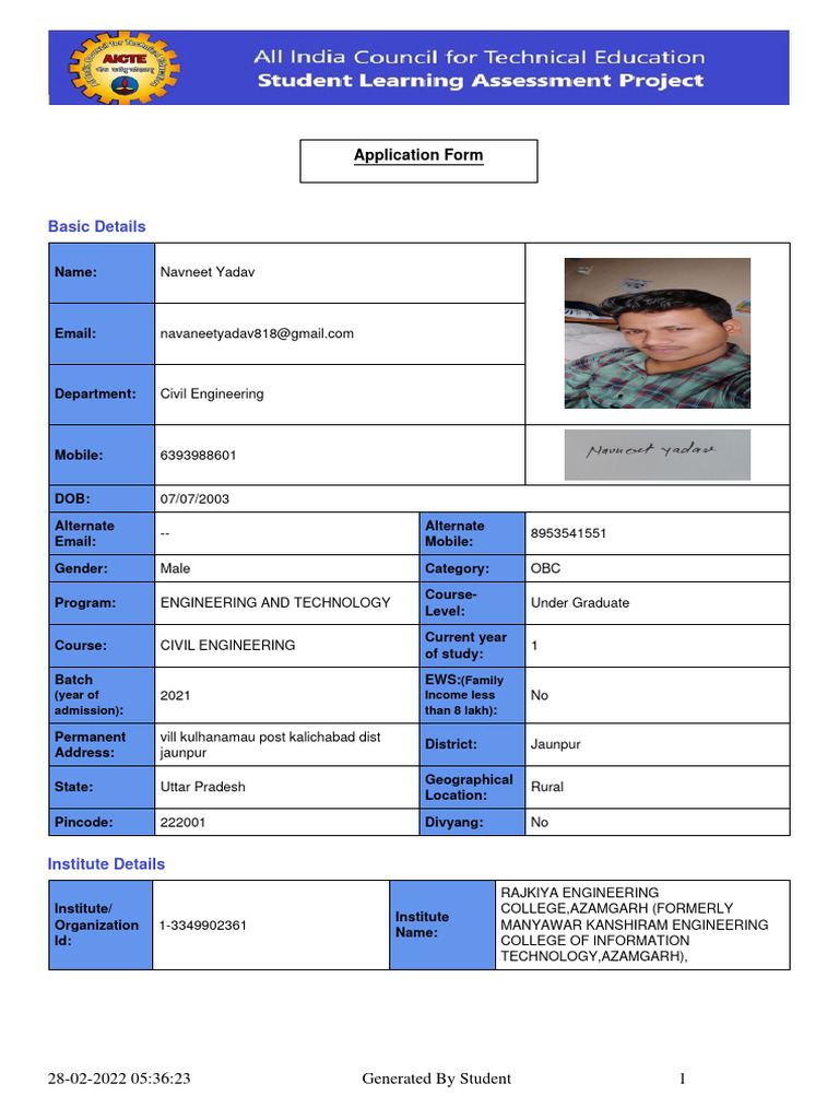aicet Student_Form_Print_1646049983 | PDF