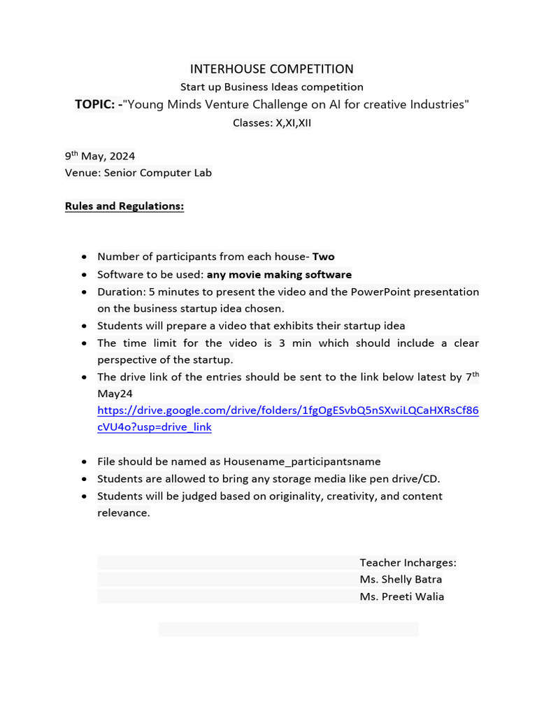 Rules For Interhouse Competition | PDF | Art | Computers