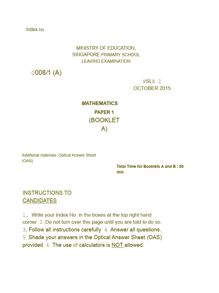 2015 Math PSLE Paper | PDF