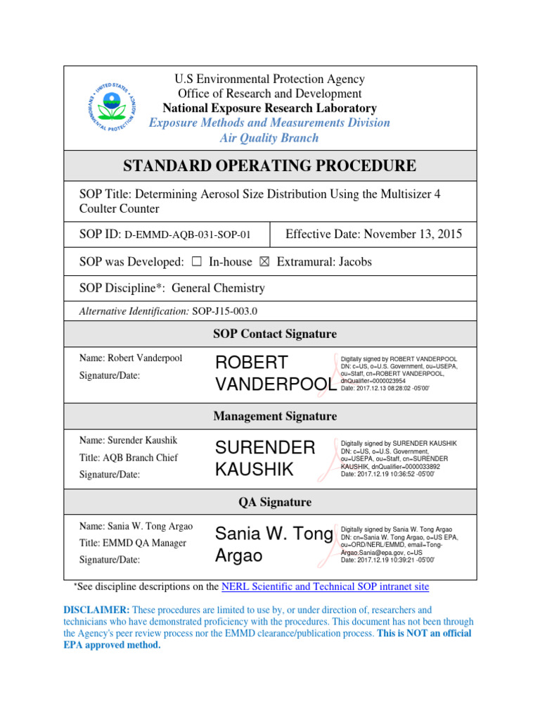 Aerosol Size Distribution SOP Guide | PDF | Aerosol | Filtration