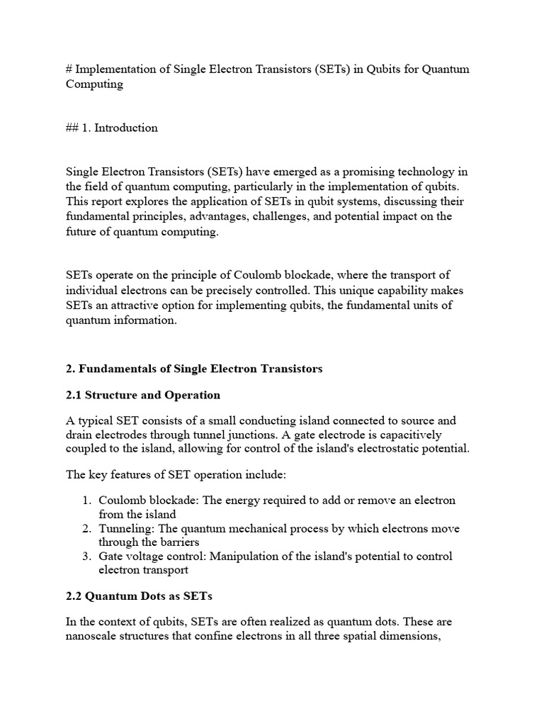 Implementation of Single Electron Transistors - Report | PDF | Applied ... Implementation of Single Electron Transistors - Report | PDF | Applied ...
