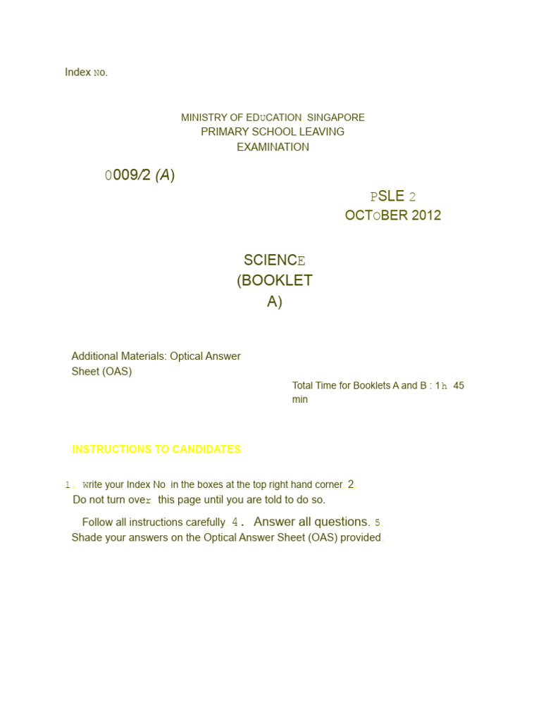 2012 Psle Science Booklet A | PDF | Leaf | Stoma