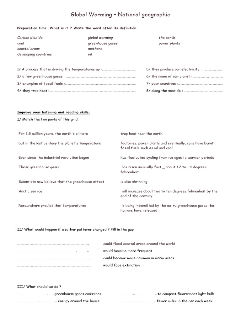 2 - Global Warming - Worksheet | PDF | Climate Change | Greenhouse Effect