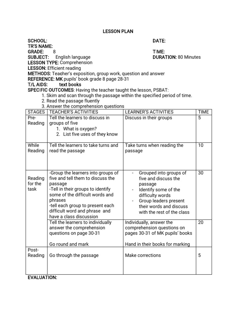 English Grade 8-9 Lesson Plans - Unlocked | PDF | Reading Comprehension ...