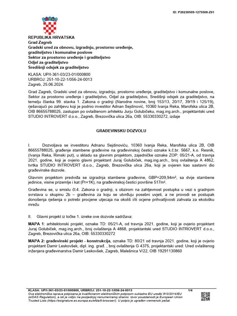 Građevinska Dozvola Zagreb | PDF
