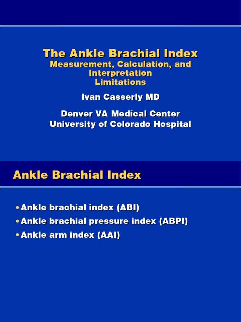 Ankle Brachial Index (ABI) - Ivan Casserly | PDF | Pulse | Diseases And ...