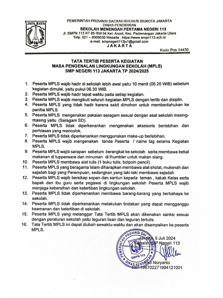 TATA TERTIB PESERTA KEGIATAN MPLS TP 2024-2025 | PDF