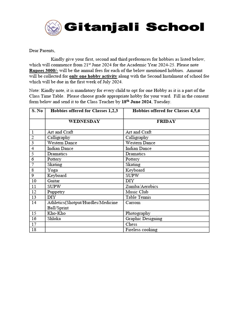 Hobby Activity Consent Form 24-25 | PDF