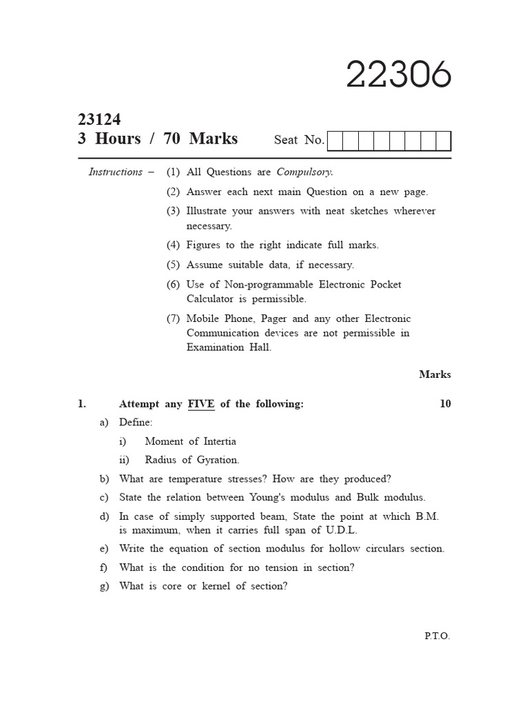 22306-2023-Winter-Question-Paper (Msbte Study Resources) | PDF | Beam (Structure) | Bending