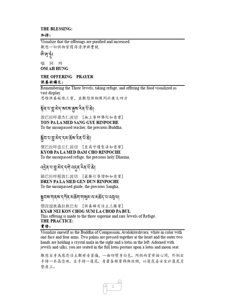 Meal Offering Prayer | PDF | Prayer | Schools Of Buddhism