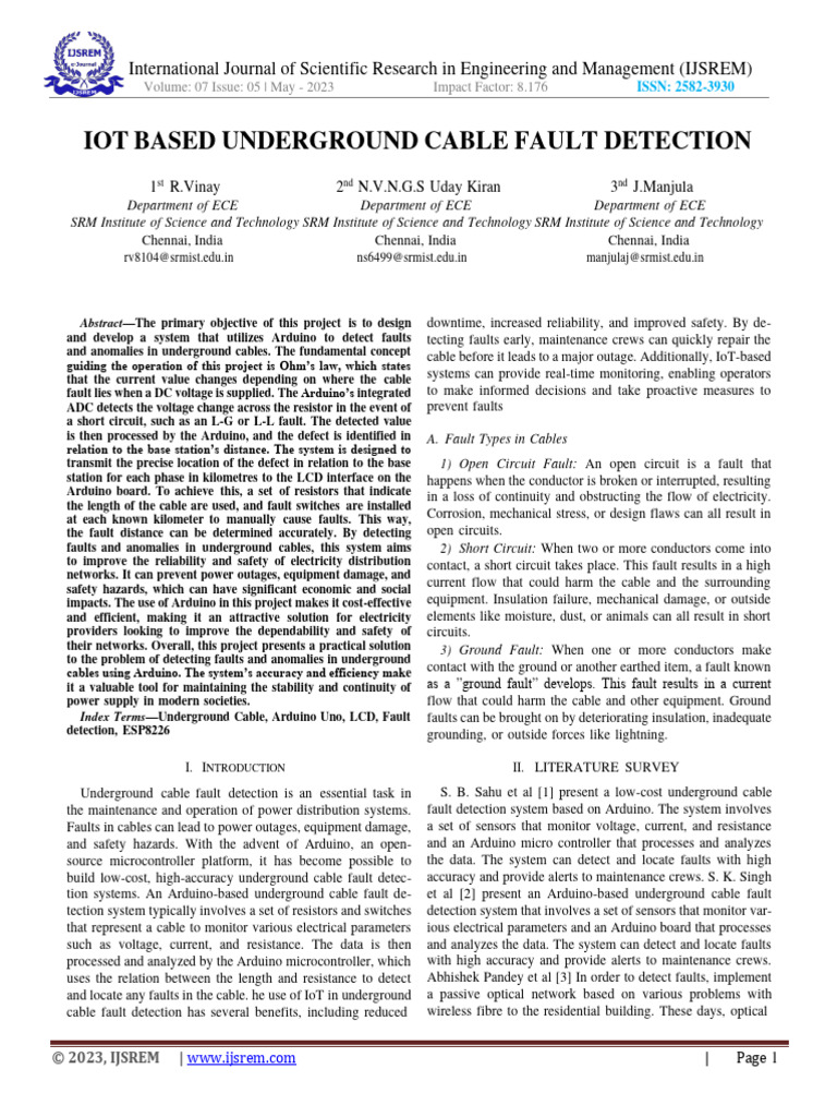 Iot Based Underground Cable Fault Detection Pdf Computer Network