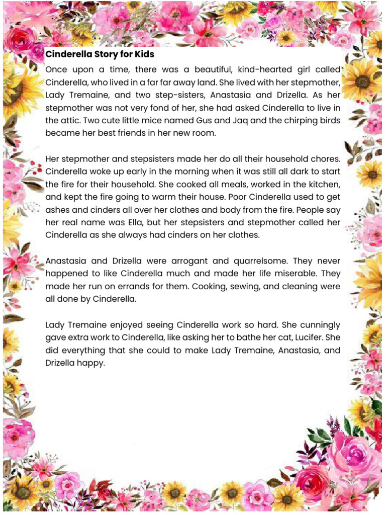 Cinderella Story For Kids | PDF | Cinderella | Little Red Riding Hood