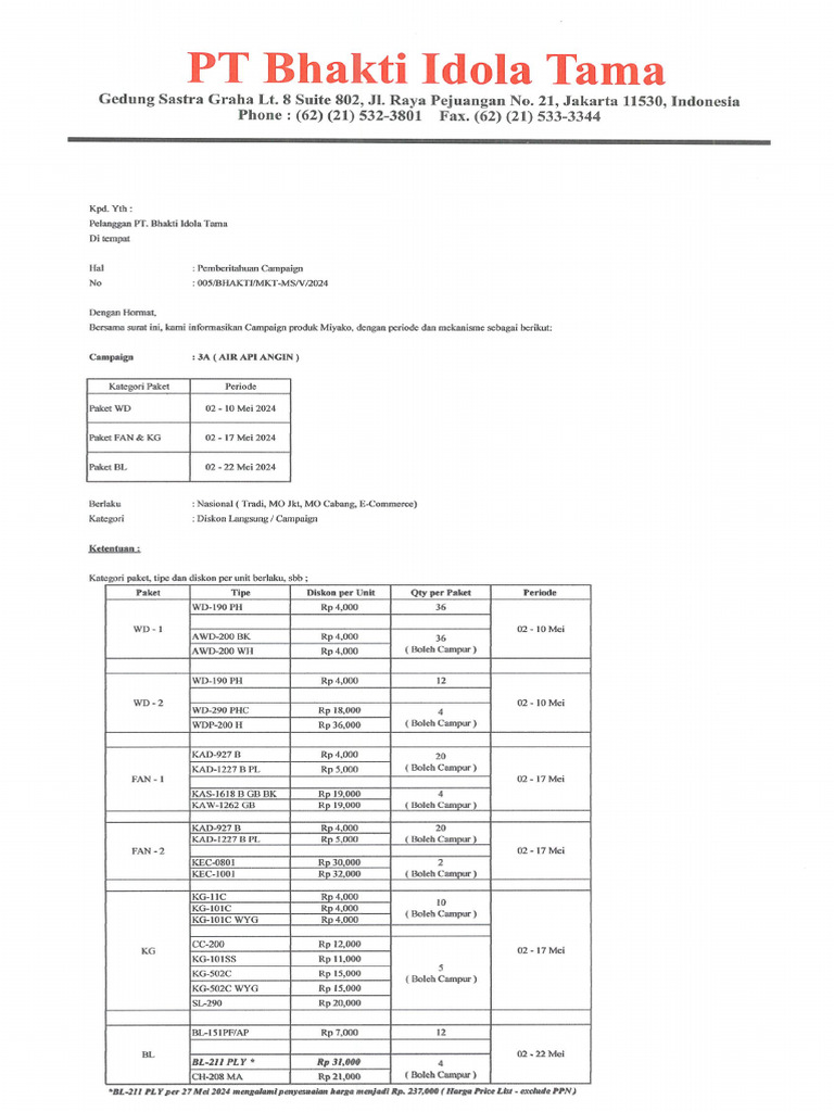 Surat Pemberitahuan Campaign 3A (Air, Api, Angin) | PDF