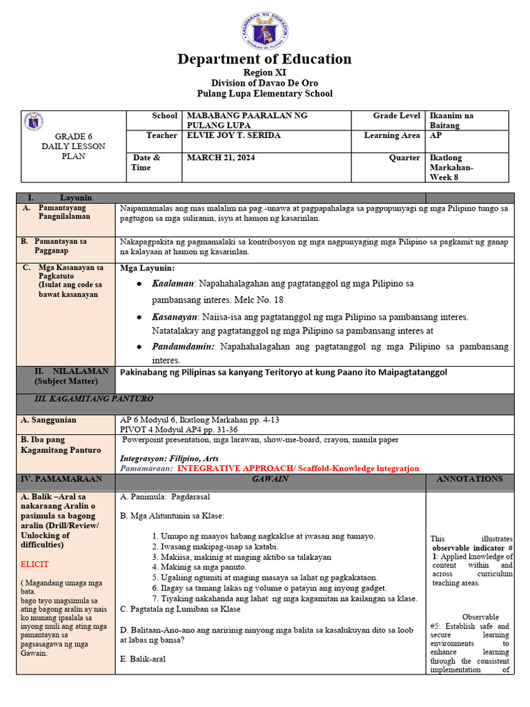 Department of Education: Region XI Division of Davao de Oro Pulang Lupa ...