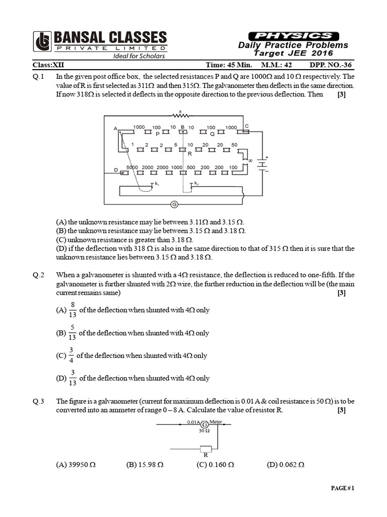 DPP (36-38) 12th Physics - E - WA | PDF | Electrical Resistance And Conductance | Force