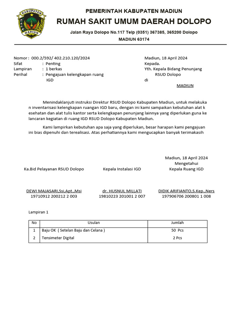 Surat Pengajuan SARPRAS | PDF