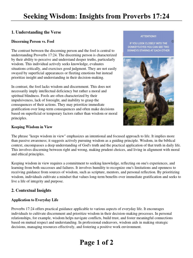 Seeking Wisdom: Insights From Proverbs 17:24 | PDF | Wisdom | Book Of Proverbs