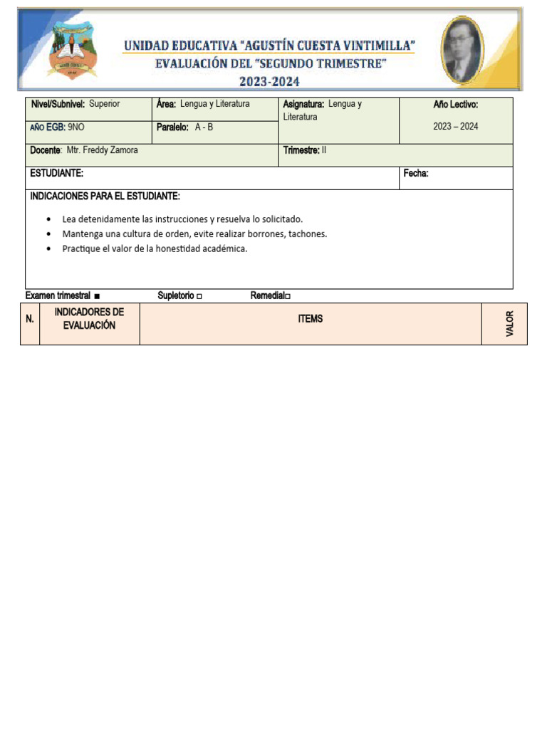 Examen Escritura y Debate 9no EGB | PDF | Escritura | J. K. Rowling