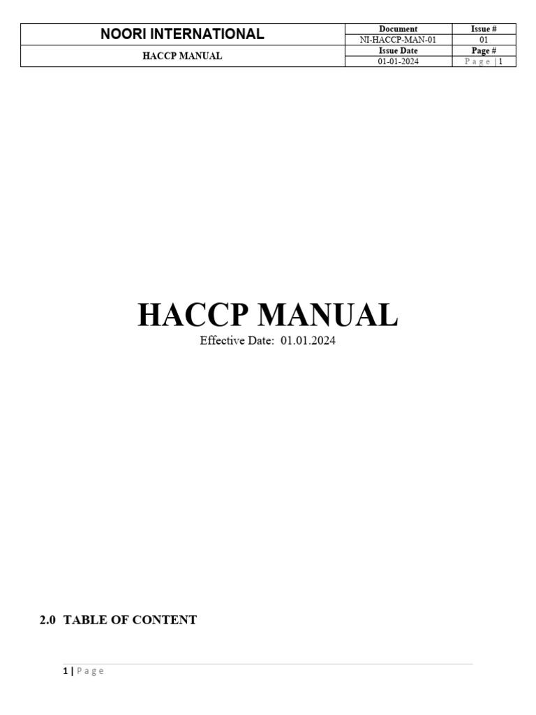 HACCP MANUAL | PDF | Hand Washing | Sanitation