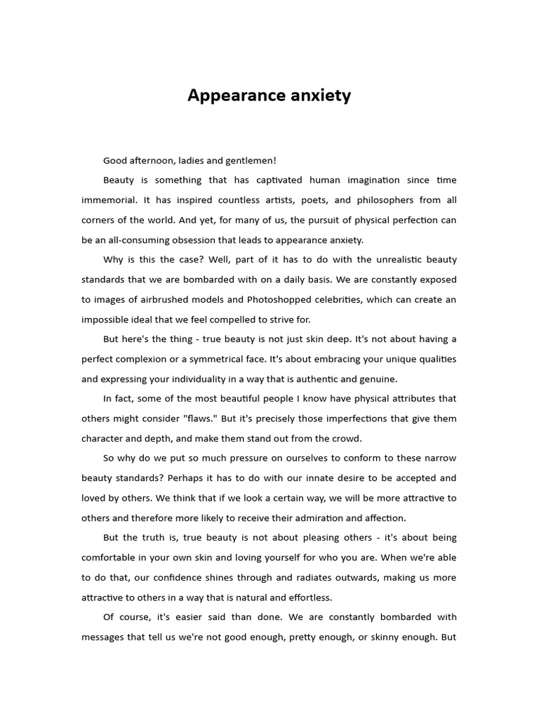 Appearance Anxiety 2 | PDF | Beauty