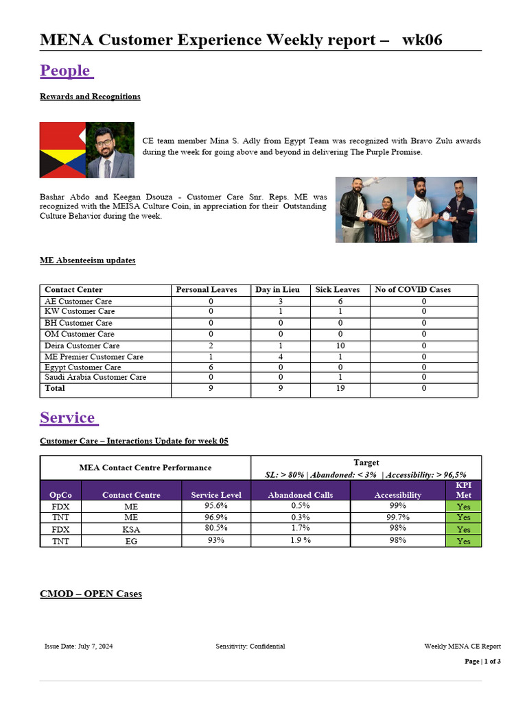 Customer Experience Weekly Report - MENA - WK 06 | PDF | Business ...