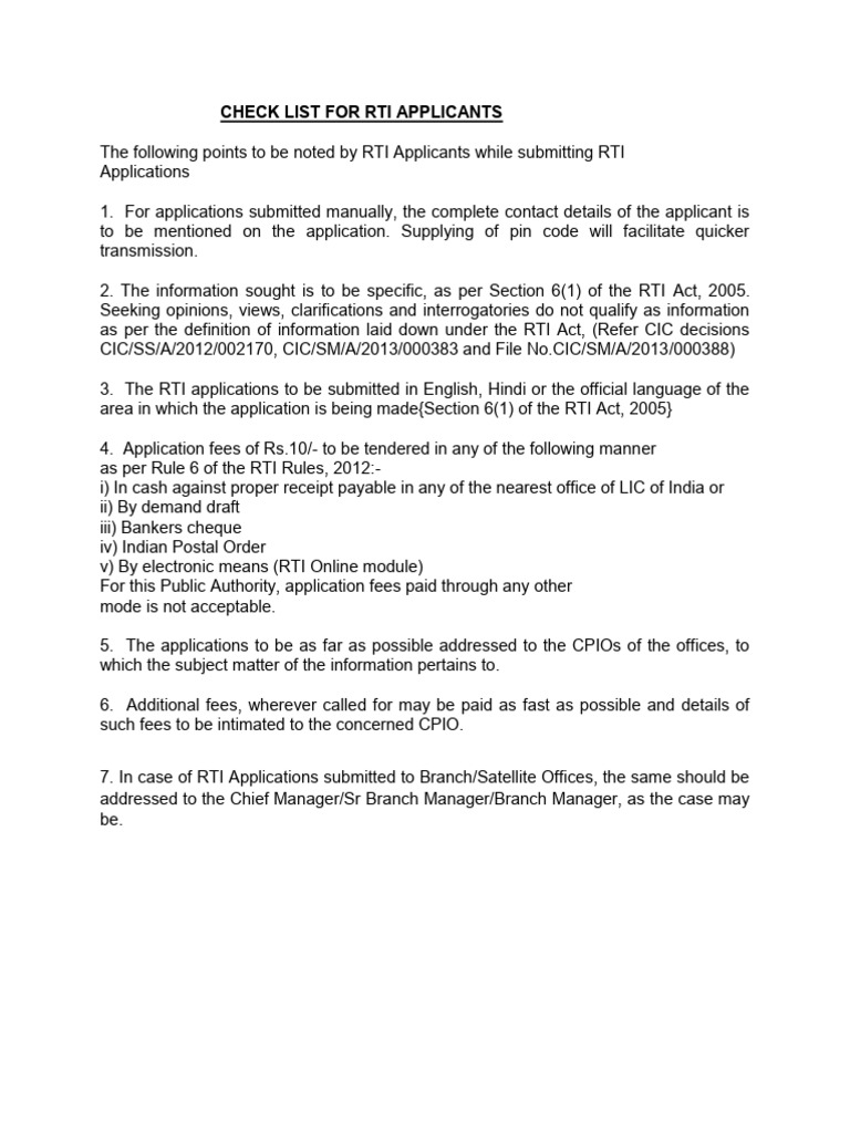 RTI Application Submission Guide | PDF