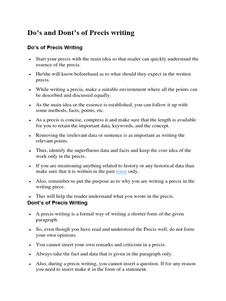 Do's and Dont's of Precis Writing | PDF