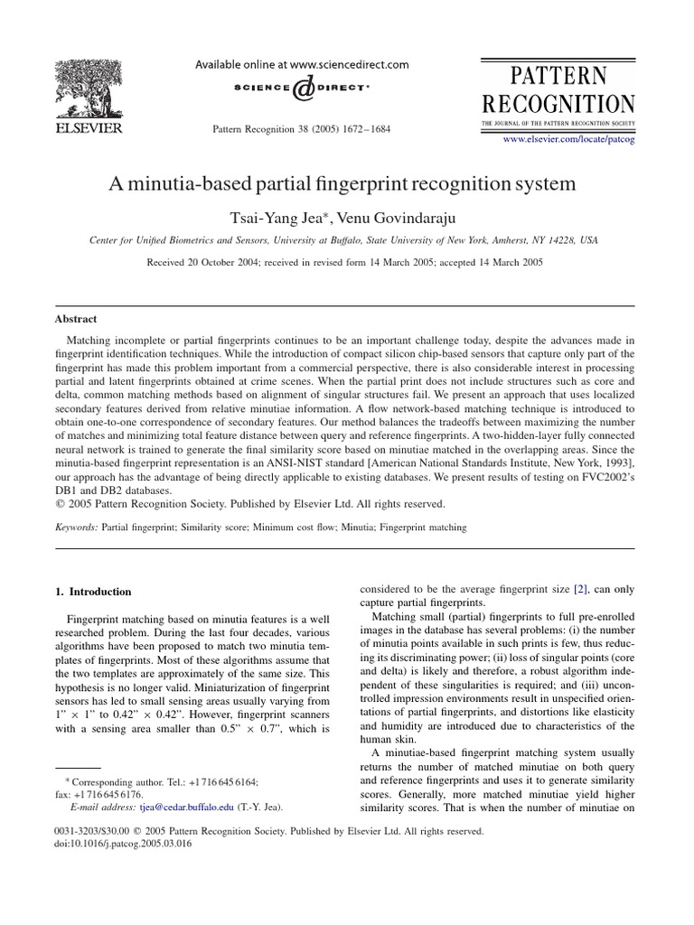 A Minutia Based Partial Fingerprint Recognition System | PDF | Mathematical Optimization ...