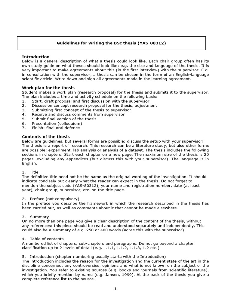 Guidelines Writing BSC Thesis Animal Sciences 2020 | PDF | Thesis | Hypothesis