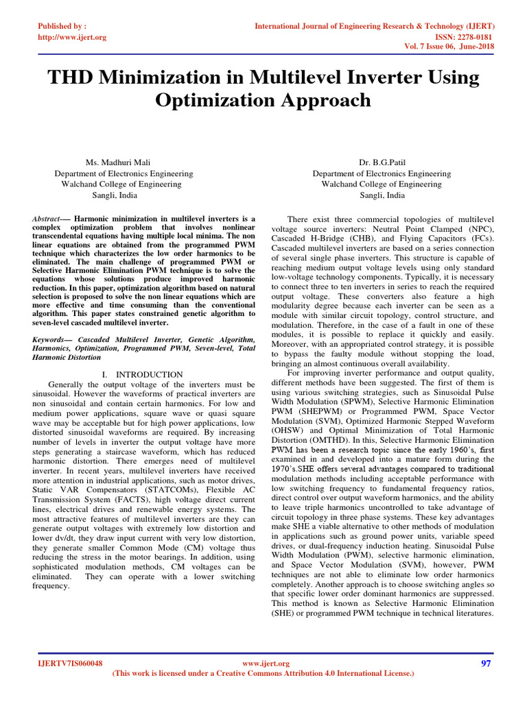 IJERT THD Minimization in Multilevel Inv | PDF | Power Inverter | Power (Physics)