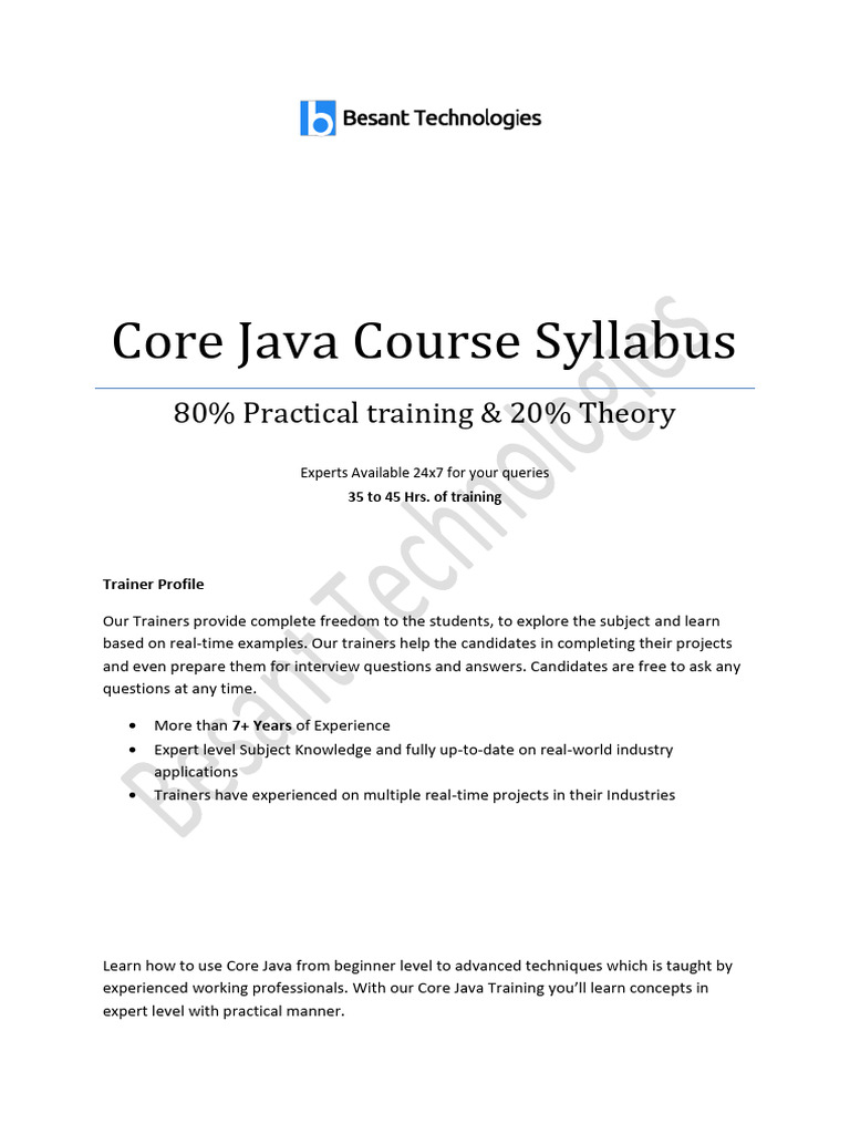 Core Java Course Syllabus 1 10 1 10 | PDF | Method (Computer Programming) | Class (Computer ...