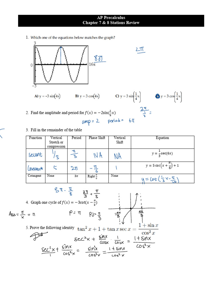 AP Precalc Chapter 7-8 Review Stations | PDF | Trigonometric Functions ...