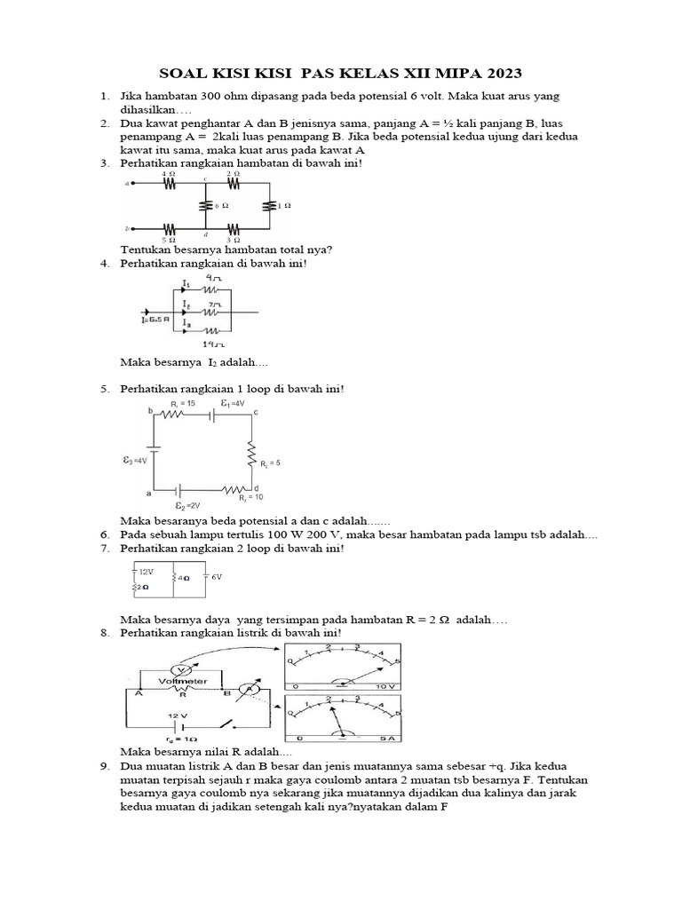 Soal Kisi-Kisi Pas Kelas Xii Mipa 2023 | PDF