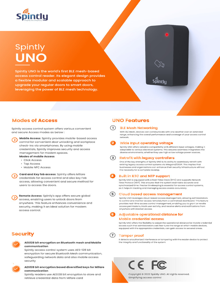 UNO Product Datasheet | PDF | Access Control | Mobile App