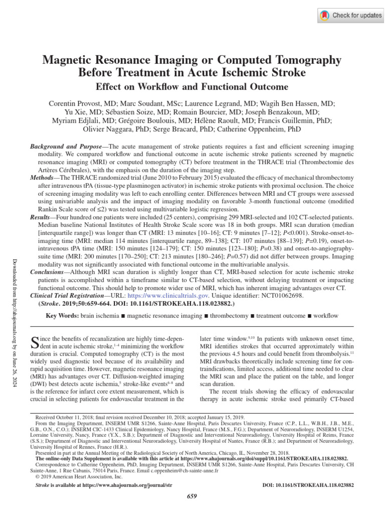 Provost Et Al 2019 Magnetic Resonance Imaging or Computed Tomography Before Treatment in Acute ...