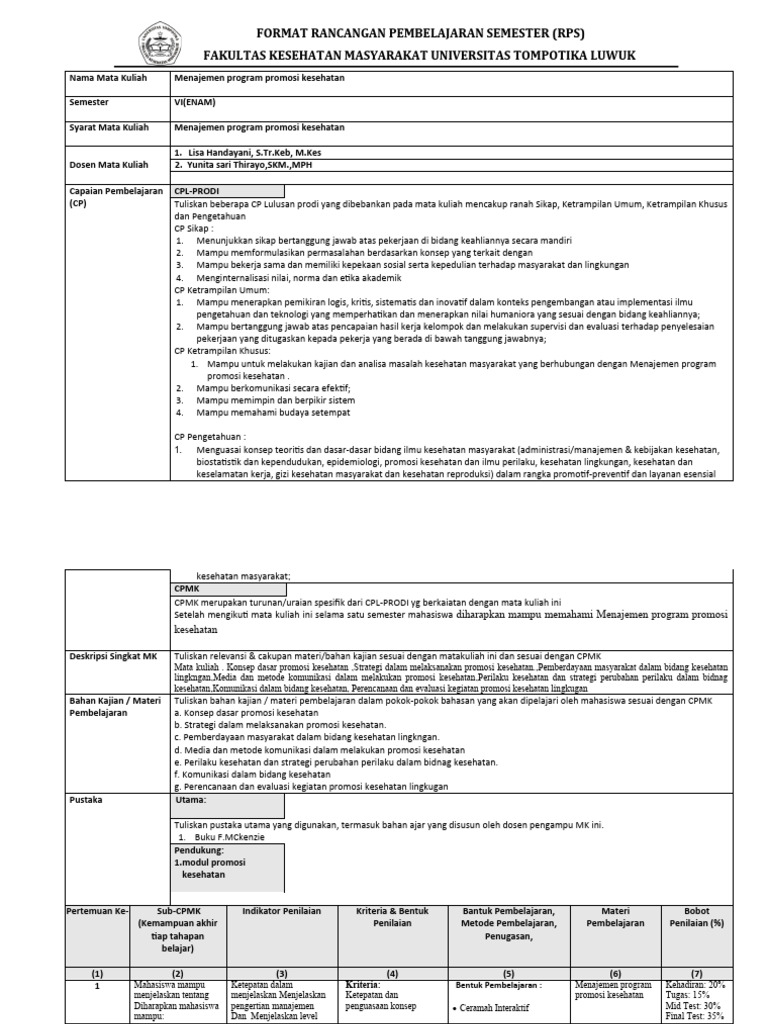 RPS Manajemen promkes LISA | PDF