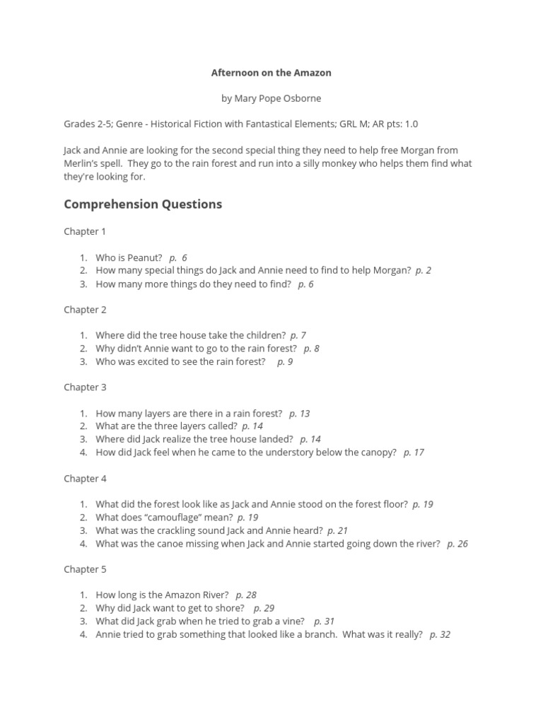 Afternoon On The Amazon - Comprehension Questions | PDF | Poetry ...